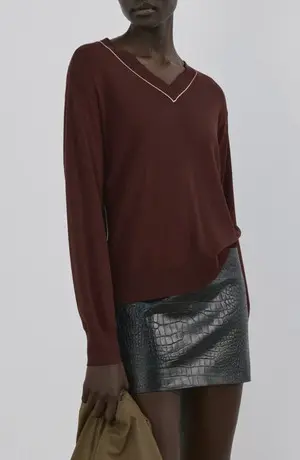 Mango Bert Jersey V-neck Sweater - Chocolate