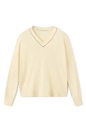 Mango Bert Jersey V-neck Sweater - Pastel Yellow