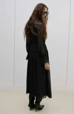 Mango Polka Dot Long Sleeve Midi Dress