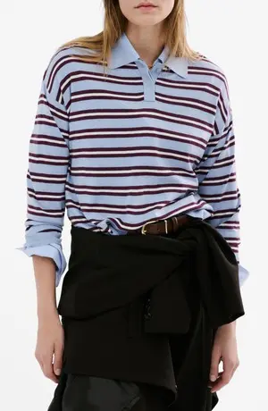 Mango Stripe Sweater Polo - Sky Blue