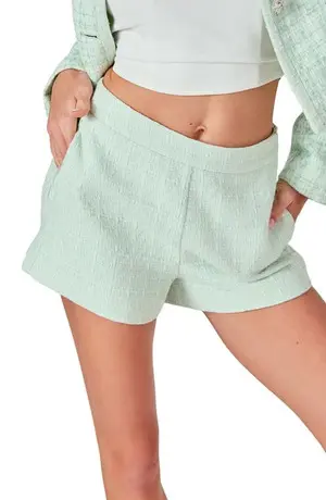 Endless Rose Relaxed High-waisted Tweed Shorts - Pistachio