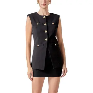 Endless Rose Button Detail Longline Vest - Black