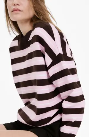 Mango Mixed Stripe Crewneck Sweater - Chocolate