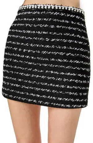 Endless Rose Stripe Tweed Miniskirt - Black