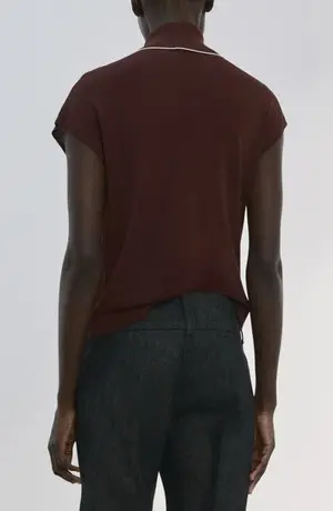 Mango Bert Tie Neck Top - Chocolate