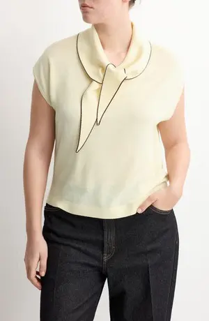 Mango Bert Tie Neck Top - Pastel Yellow