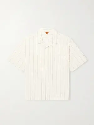 Barena Venezia Cuban-collar Garment-dyed Striped Cotton-poplin Shirt - White