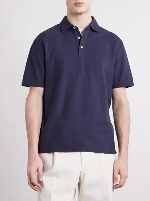 Altea Greg Cotton-blend Piqué Polo Shirt - Blue
