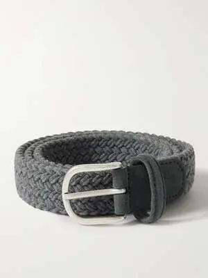 Anderson's 3cm Leather-trimmed Woven Belt - Gray