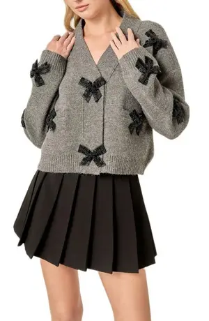English Factory Beaded Bow Oversized Cardigan