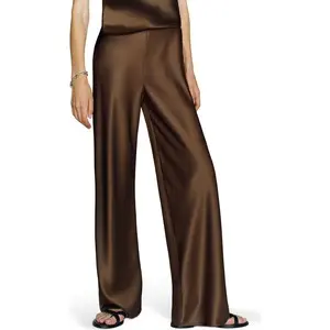 REFORMATION Gale Bias Cut High Waist Satin Pants - Pinecone