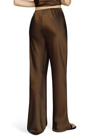 REFORMATION Gale Bias Cut High Waist Satin Pants - Pinecone