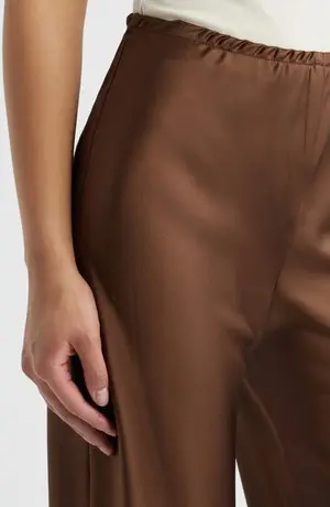 REFORMATION Gale Bias Cut High Waist Satin Pants - Pinecone