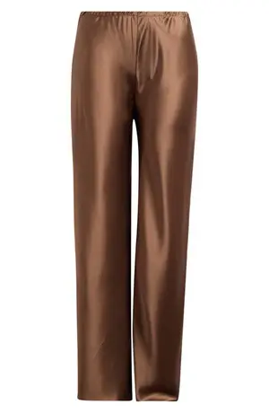 REFORMATION Gale Bias Cut High Waist Satin Pants - Pinecone