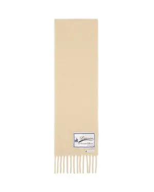 LANVIN Fringed Wool Scarf With 22 Faubourg Label Beige