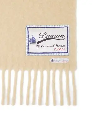 LANVIN Fringed Wool Scarf With 22 Faubourg Label - Beige