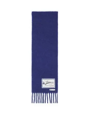 LANVIN Fringed Wool Scarf With 22 Faubourg Label Blue