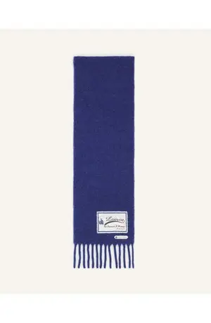 LANVIN Fringed Wool Scarf With 22 Faubourg Label - Sapphire