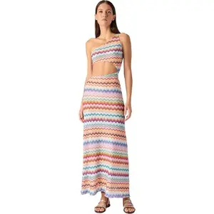 Missoni One-shoulder Cover-up In Lamé Viscose With Pixel-effect Zigzag Pattern - Multicoloured