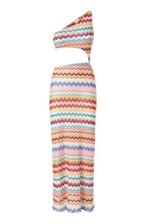 Missoni One-shoulder Cover-up In Lamé Viscose With Pixel-effect Zigzag Pattern - Multicoloured