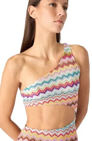 Missoni One-shoulder Cover-up In Lamé Viscose With Pixel-effect Zigzag Pattern - Multicoloured