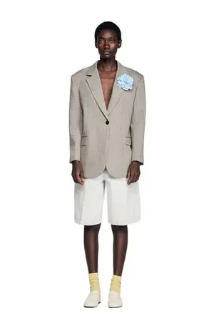 Sandro Checked Wool Jacket With Brooch - Greige