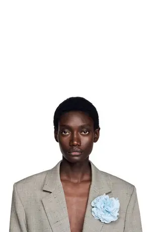 Sandro Checked Wool Jacket With Brooch - Greige