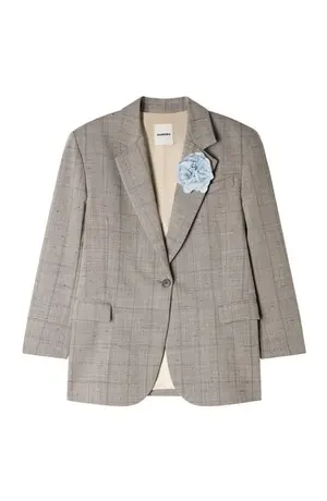 Sandro Checked Wool Jacket With Brooch - Greige