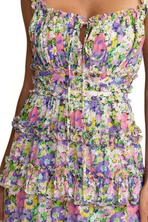 Mac Duggal Floral Ruffle A-line Midi Dress