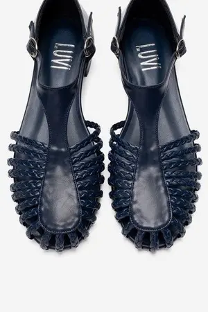 PROLOGUE SHOES Woven T-strap Sandal - Navy