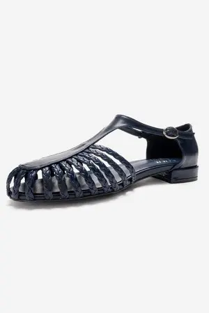 PROLOGUE SHOES Woven T-strap Sandal - Navy