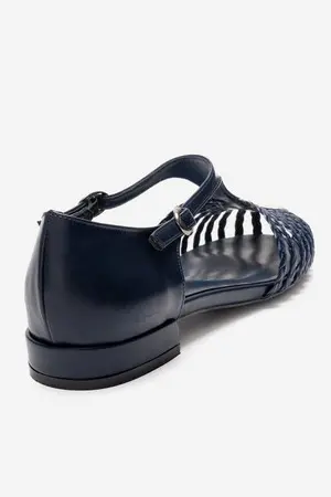 PROLOGUE SHOES Woven T-strap Sandal - Navy