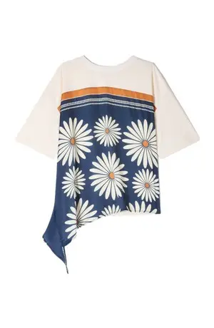 Sandro Scarf Print Cotton T-shirt - Deep Blue/ocher