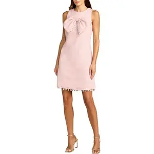 Mac Duggal Bouclé Mini Dress With Pearl Detail And Bow Accent - Blush