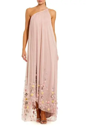 Mac Duggal One-shoulder Embellished High-low Gown - Rose
