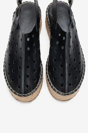 FOREVER & ALWAYS SHOES Fraga Leather Wedge Sandal - Black
