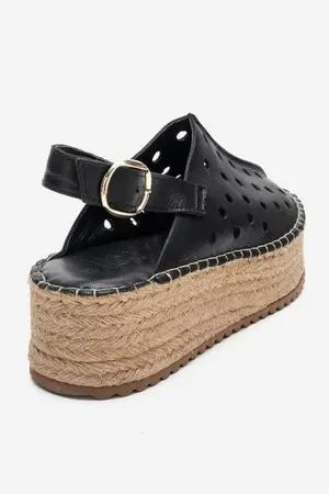 FOREVER & ALWAYS SHOES Fraga Leather Wedge Sandal - Black