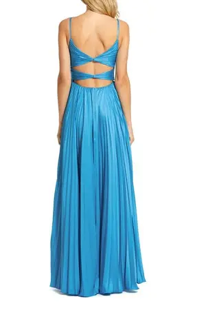 Mac Duggal V-neck Pleated Charmeuse Gown