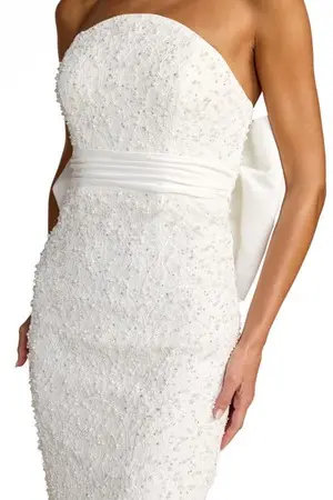 Mac Duggal Beaded Lace Strapless Midi Dress With Bow
