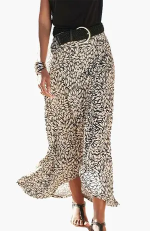 LASCANA High Low Printed Skirt - Black & Taupe