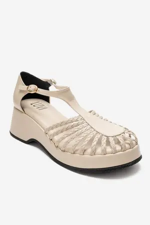 PROLOGUE SHOES Barry Woven Wedge Sandal - Beige
