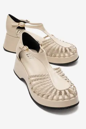 PROLOGUE SHOES Barry Woven Wedge Sandal - Beige