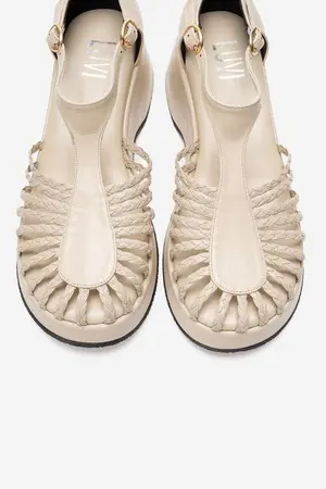 PROLOGUE SHOES Barry Woven Wedge Sandal - Beige