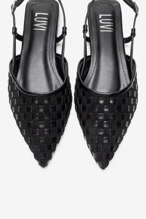 PROLOGUE SHOES Chanda Woven Pointed Toe Sandal - Black