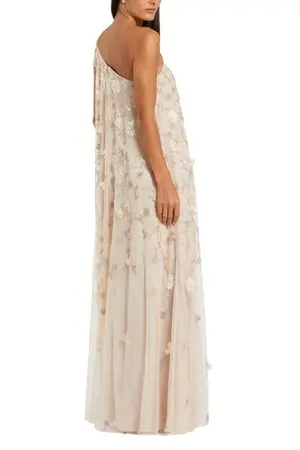 Mac Duggal Floral Embellished One Shoulder Kaftan Gown