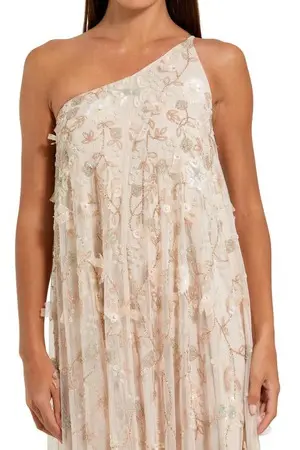 Mac Duggal Floral Embellished One Shoulder Kaftan Gown