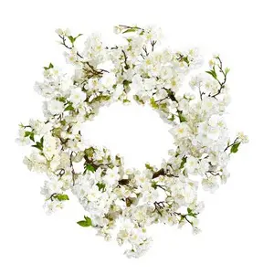 NEARLY NATURAL 24-in Cherry Blossom Wreath - White