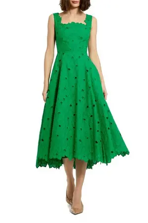 Mac Duggal Embroidered Floral A-line Midi Dress - Spring Green