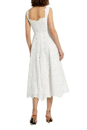 Mac Duggal Embroidered Floral A-line Midi Dress - White