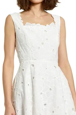Mac Duggal Embroidered Floral A-line Midi Dress - White